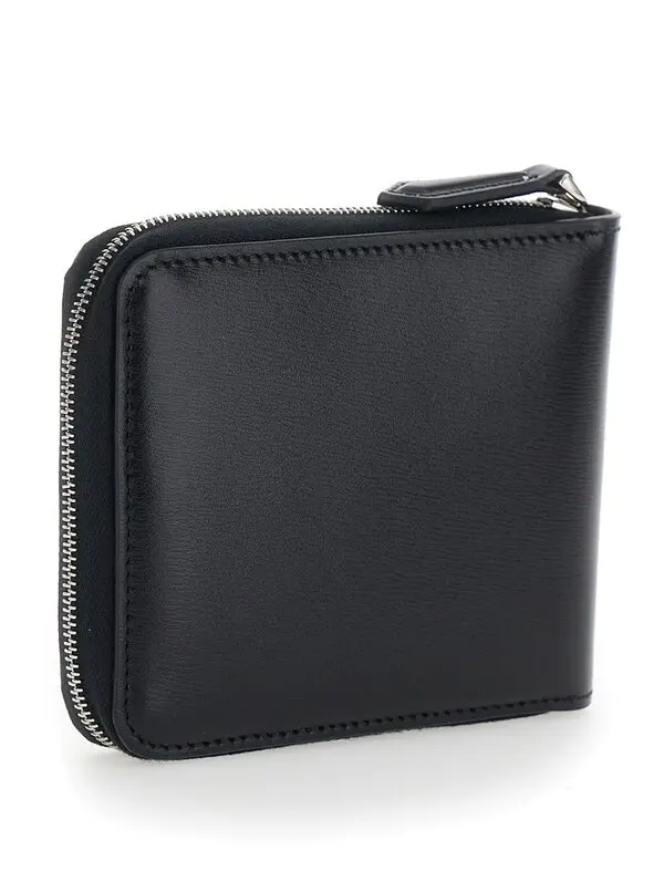 Fendi Black Card Holder With Zip Closure And Front Logo In Leather For