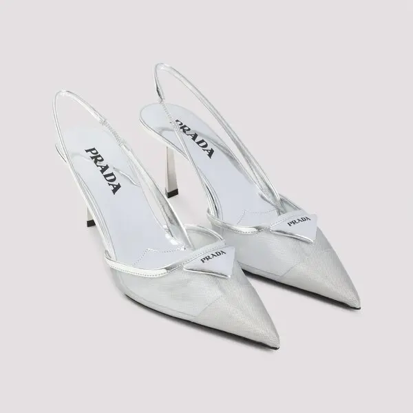 Prada Polyamide Slingback Pumps With Stiletto Heel - Silver