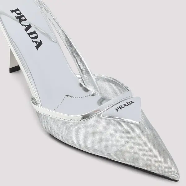 Prada Polyamide Slingback Pumps With Stiletto Heel - Silver