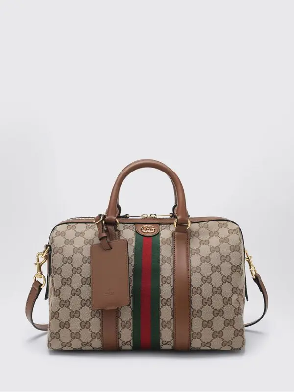 Gucci Monogrammed Canvas And Leather Top Handle Bag - Cream