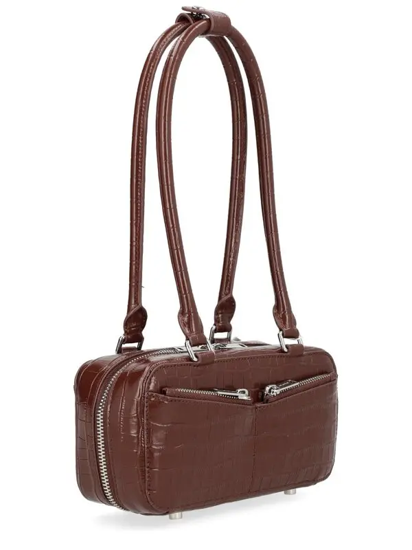 SELF-PORTRAIT Crocodile Effect Top Handle Bag - Brown