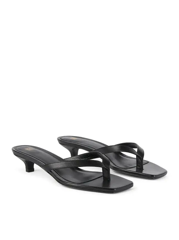 TOTEME Leather Heel Flip Flops - Black