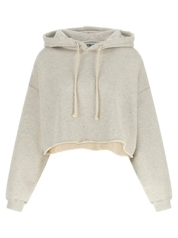 GOLDEN GOOSE Embellished Cotton Terry Cropped Hoodie - Gray