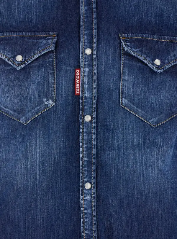 Dsquared2 Blue Shirt With Classic Collar And Two Front Pockets In Denim For