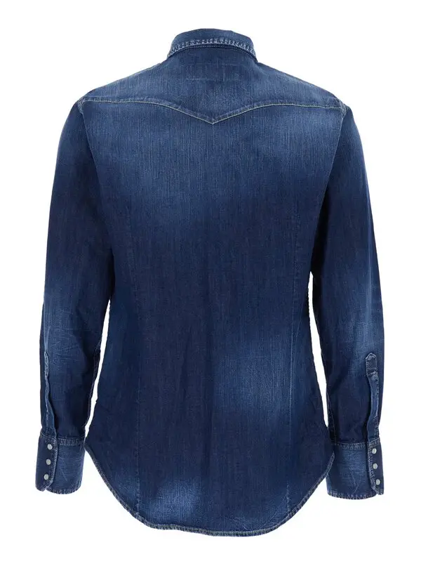 Dsquared2 Blue Shirt With Classic Collar And Two Front Pockets In Denim For - Multicolor
