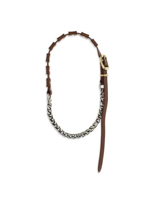 Miu Miu Leather Necklace With Silver-tone Chain - Brown