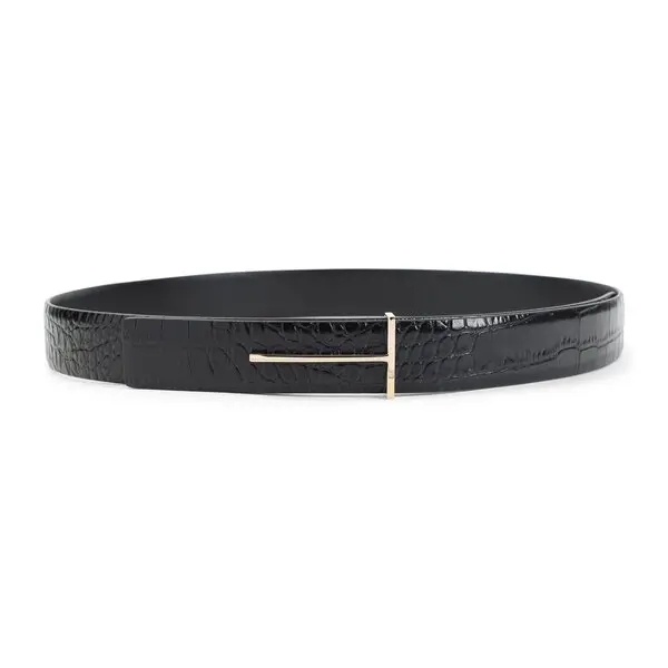TOM FORD Calf Leather Belt With Gold-toned T-buckle - Black