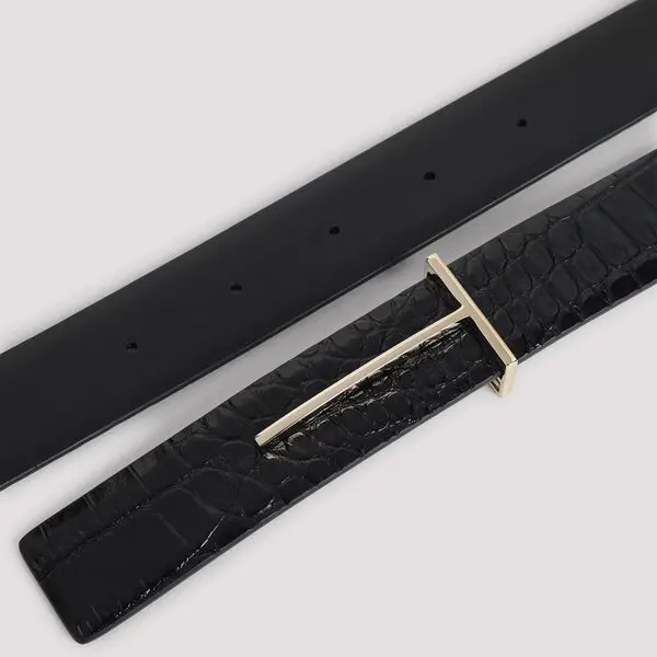 TOM FORD Calf Leather Belt With Gold-toned T-buckle - Black