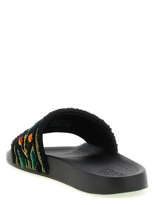 Casablanca Laurel Terry Slides With Embroidered Logo And Graphics - Black
