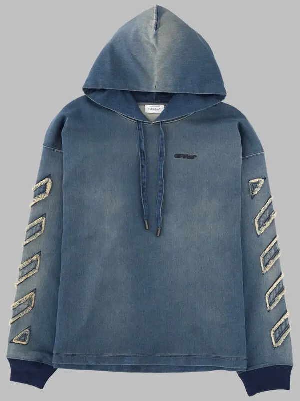 Off-White Denim Hoodie With Diag Details - Blue