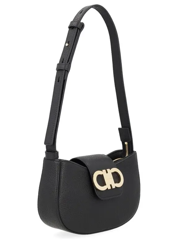 FERRAGAMO Gabry Calf Leather Shoulder Bag - Black