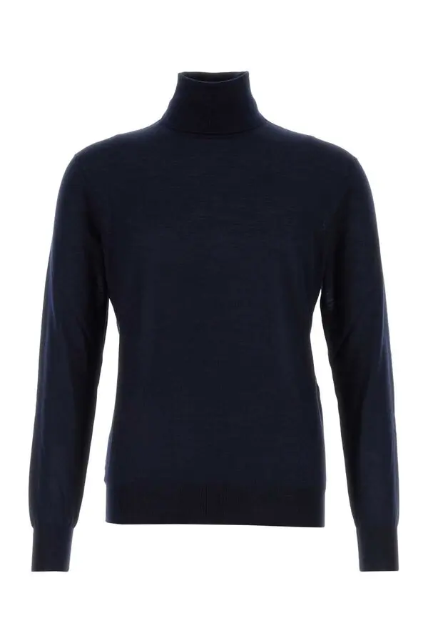 Saint Laurent Navy Cashmere Blend High Neck Sweater