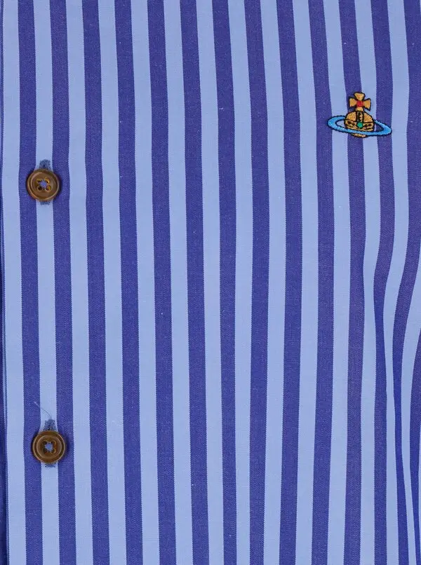 VIVIENNE WESTWOOD Blue Long-sleeved Shirt With Classic Collar And All-over Striped Motif Incotton For