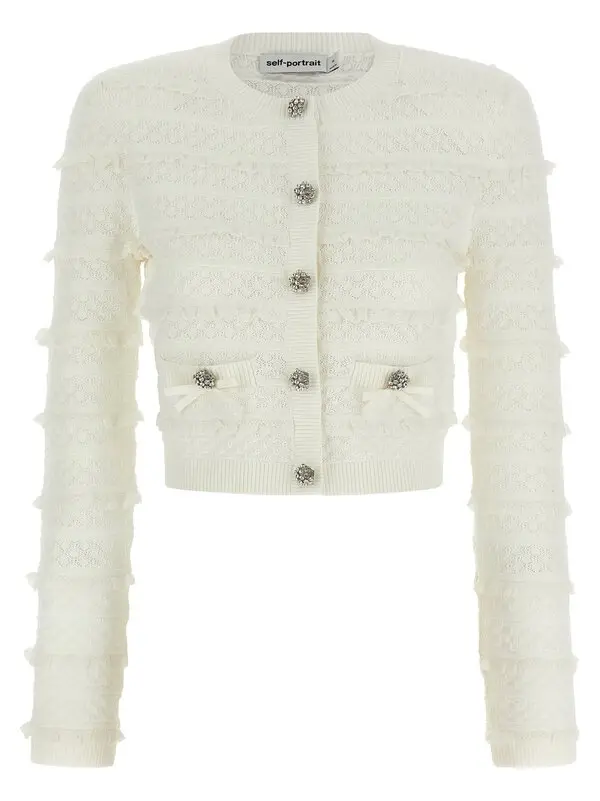 SELF-PORTRAIT Pointelle Diamante' Cardigan - White