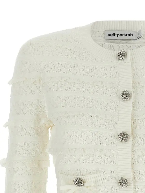 SELF-PORTRAIT Pointelle Diamante Cardigan - White