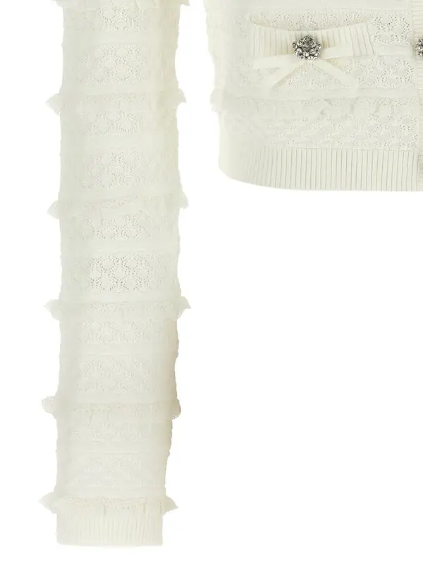 SELF-PORTRAIT Pointelle Diamante Cardigan - White