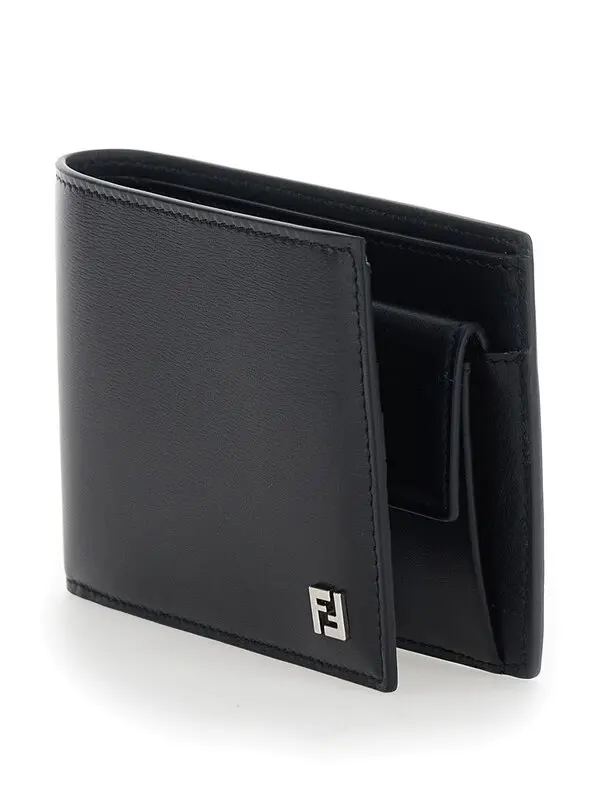 Fendi Black Bifold Wallet With Ff Metal Logo In Leather For - Multicolor