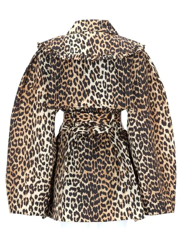 GANNI Leopard Print Short Trench Coat - Multicolor