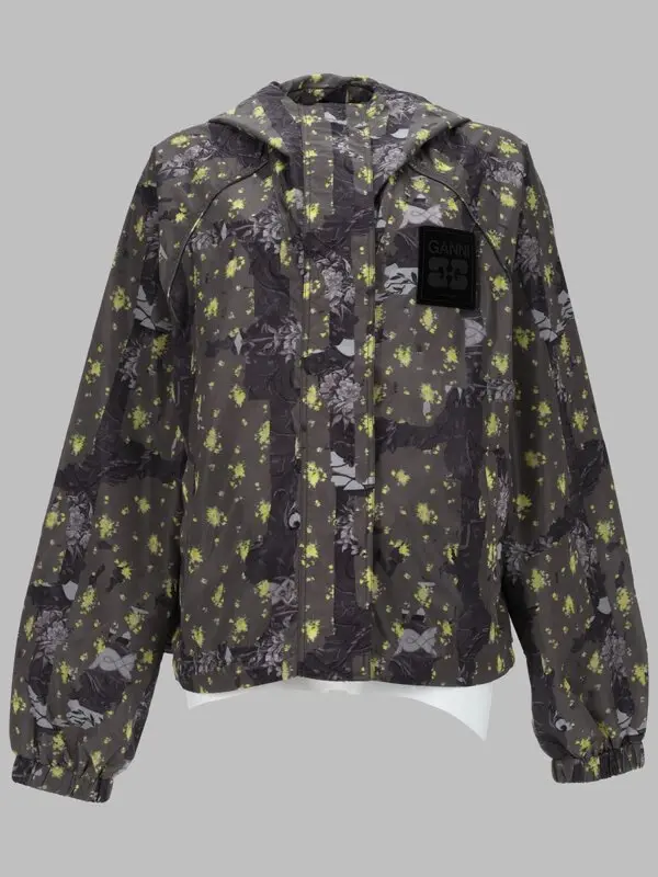 GANNI Lightweight Nylon Printed Jacket With Hood - Multicolor