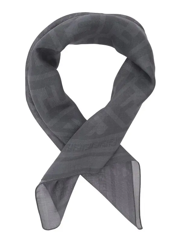 Fendi Scarf With Ff Motif All-over In Blend Wool And Silk - Gray