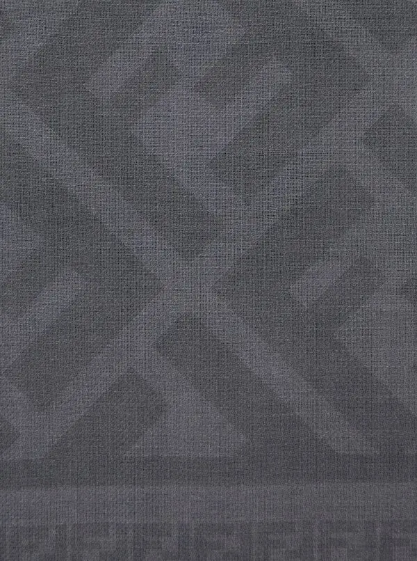 Fendi Scarf With Ff Motif All-over In Blend Wool And Silk - Gray
