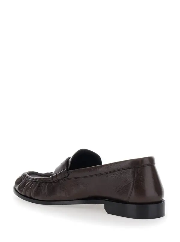 Saint Laurent Le Loafer Round Toe Leather Loafers - Brown