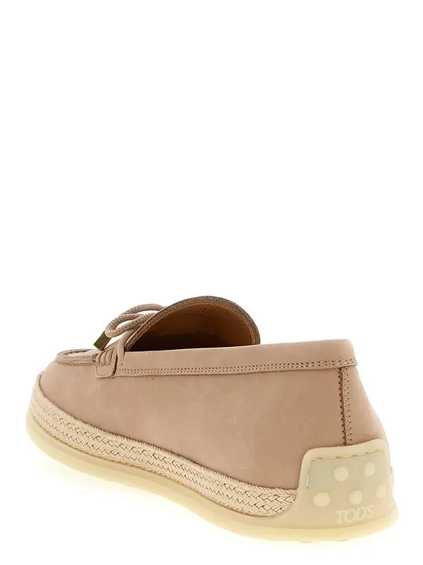TOD'S Suede Loafers With Raffia Midsole And Metal Details - Pink