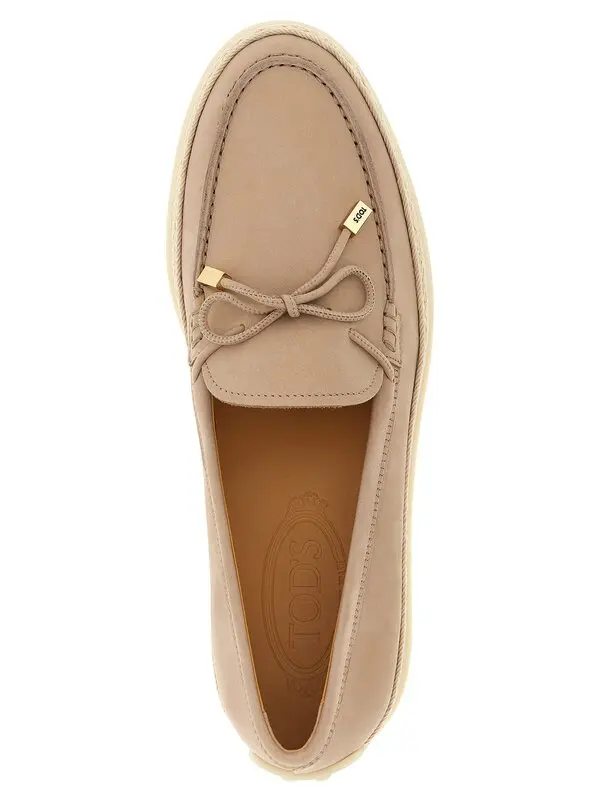 TOD'S Suede Loafers With Raffia Midsole And Metal Details - Pink