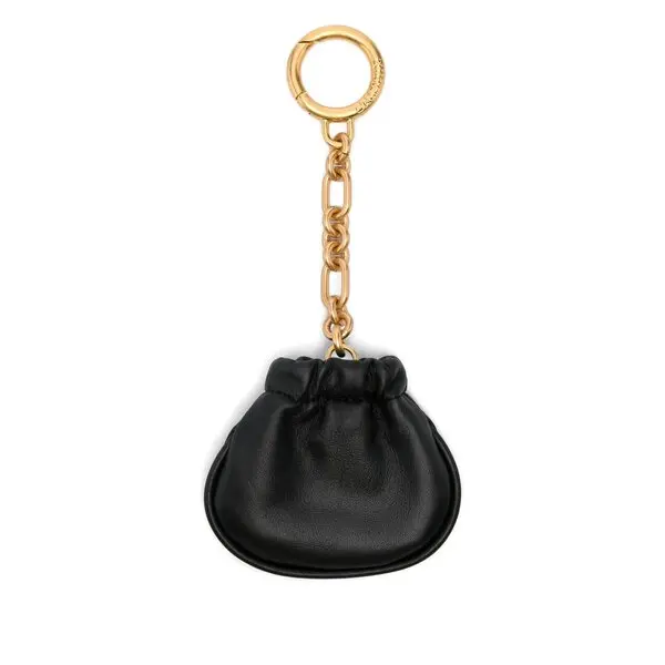 Balmain Leather Pouch Keychain With Gold-tone Chain - Black