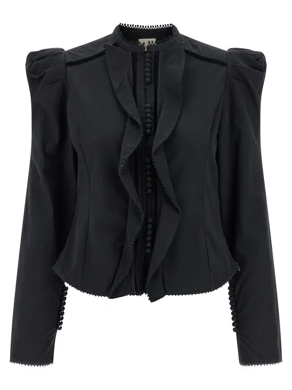 Isabel Marant Étoile Calina Cotton Victorian Shirt With Ruffles And Crochet - Black