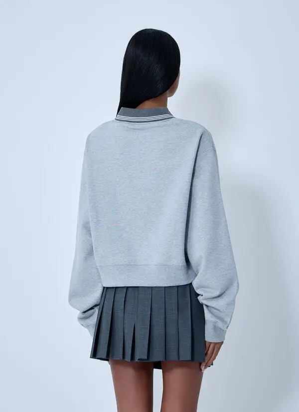 Miu Miu Cropped Fleece Sweatshirt With Embroidered Logo - Gray
