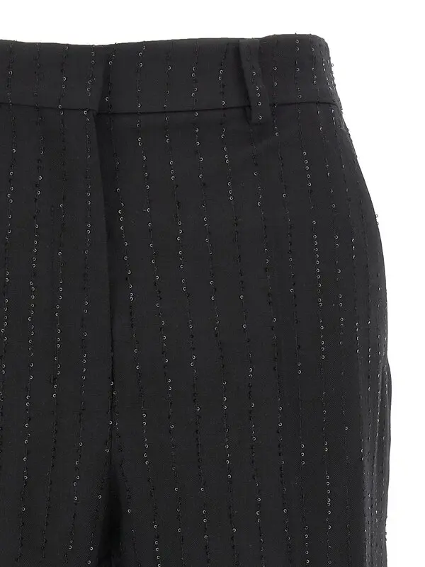 Max Mara Siberia Wool Sequined Pinstripe Shorts - Black