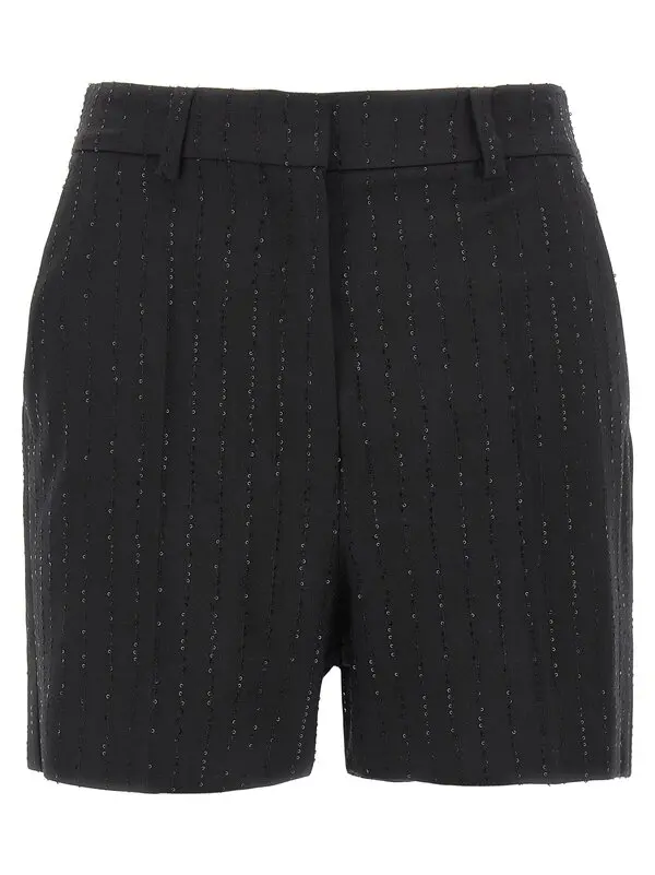 Max Mara Siberia Wool Sequined Pinstripe Shorts - Black