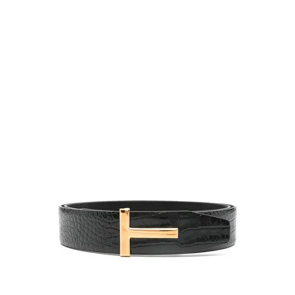 TOM FORD Crocodile Effect Leather Belt - Black
