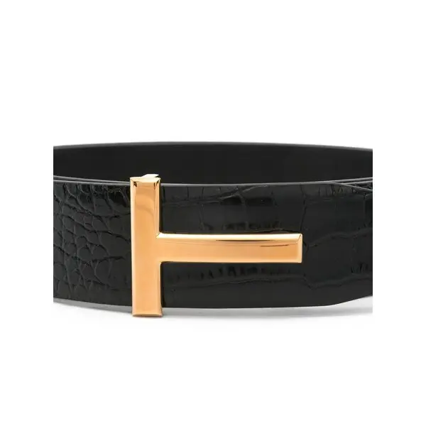 TOM FORD Crocodile Effect Leather Belt - Black