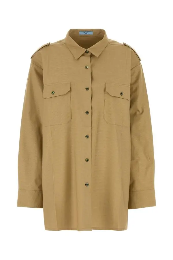 Prada Oversized Cotton Shirt With Classic Collar - Brown