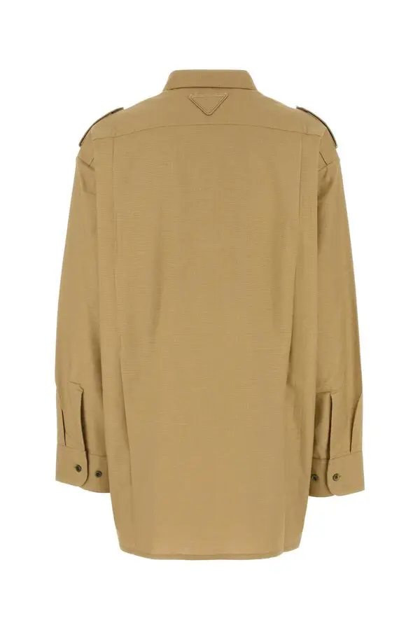 Prada Oversized Cotton Shirt With Classic Collar - Brown