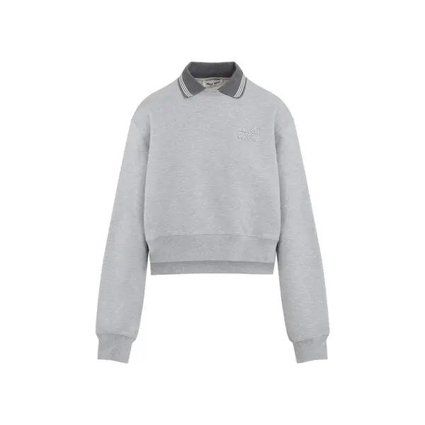 Miu Miu Cotton Sweatshirt With Embroidered Logo And Striped Collar