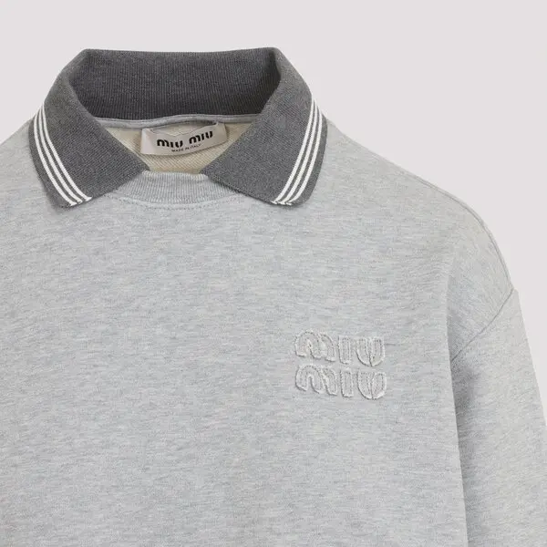 Miu Miu Cotton Sweatshirt With Embroidered Logo And Striped Collar