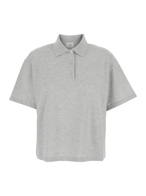 Saint Laurent Cotton Polo Shirt With Ribbed Collar - Gray
