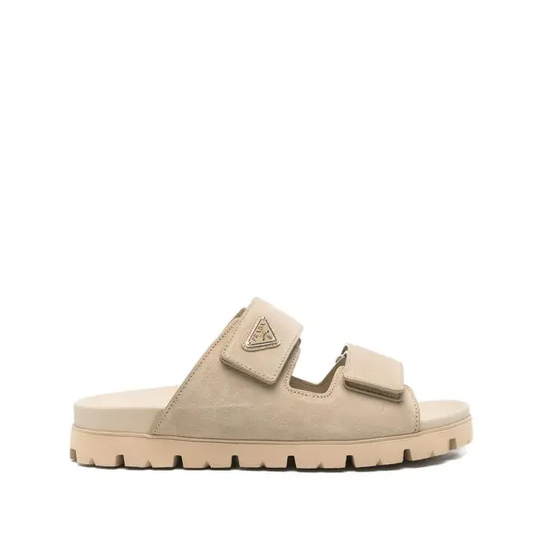 Prada Logo Appliqué Suede Sandals