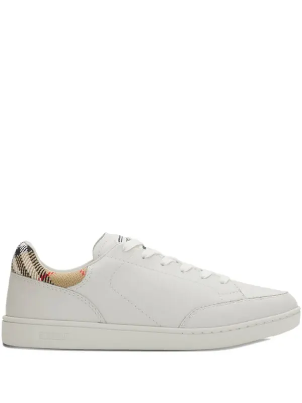Burberry Leather Lace-up Sneakers With Checkered Heel - Multicolor