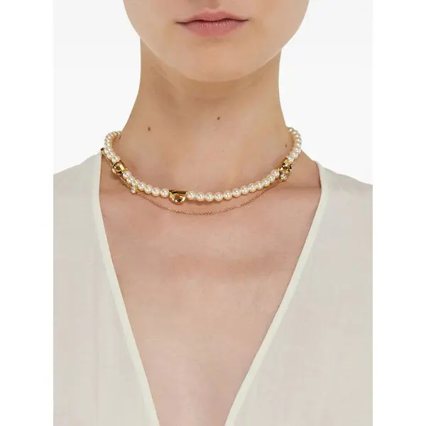 FERRAGAMO Tone Pearl And Crystal Embellished Necklace - Gold