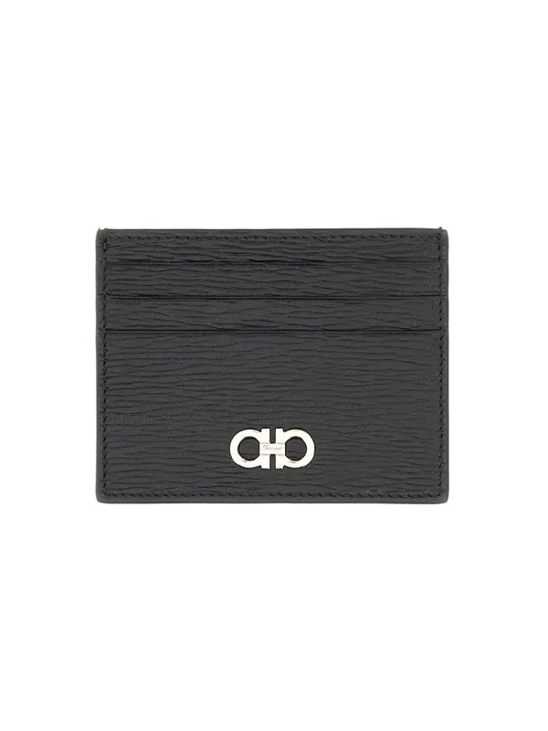 FERRAGAMO Leather Card Holder - Black