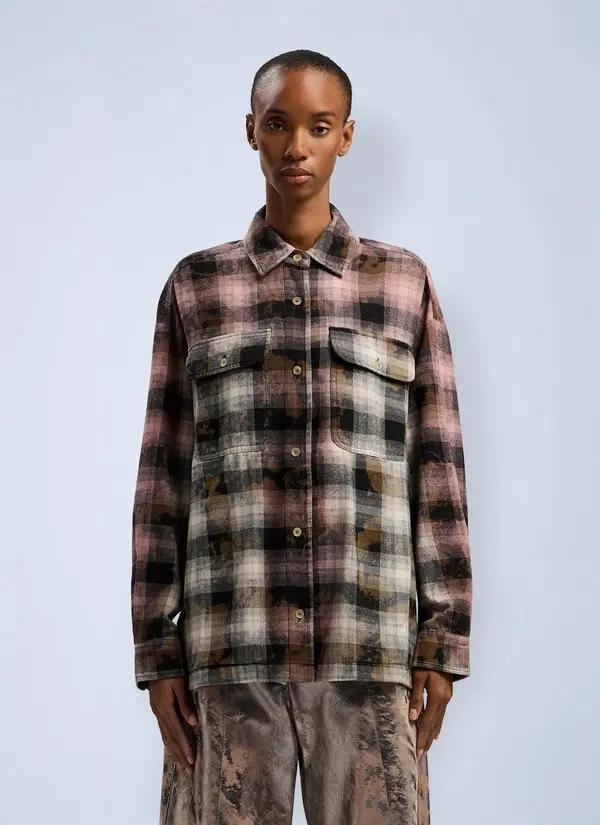 Palm Angels Oversized Coated Check Shirt With Logo Detail - Black