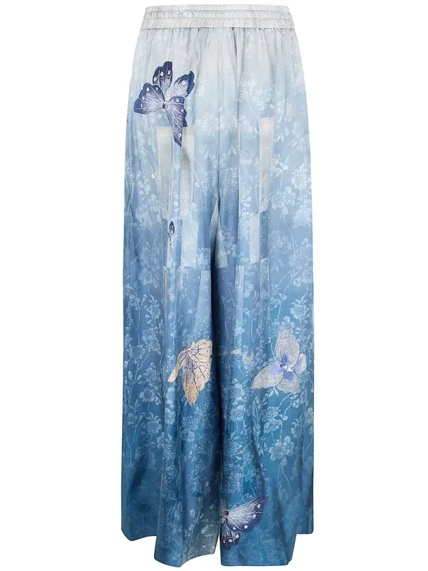 PIERRE-LOUIS MASCIA Aloe Trousers 100% Silk Printed Wide Leg Pants