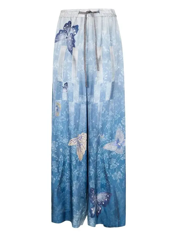 PIERRE-LOUIS MASCIA Aloe Trousers 100% Silk Printed Wide Leg Pants