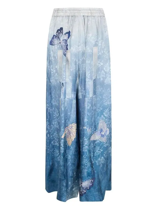 PIERRE-LOUIS MASCIA Aloe Trousers 100% Silk Printed Wide Leg Pants
