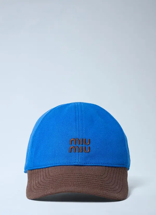 Miu Miu Cotton Baseball Cap With Logo Motif - Brown
