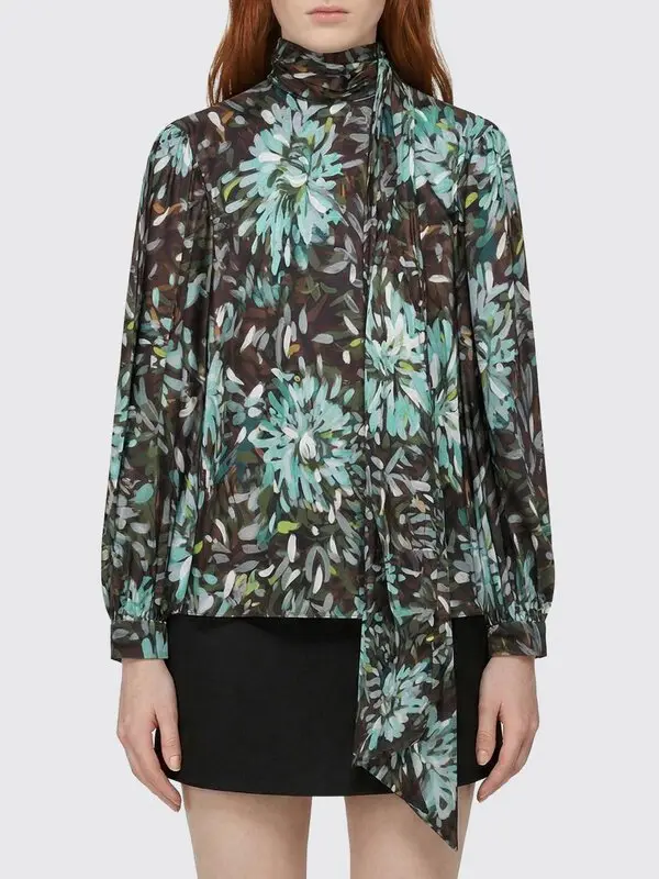 Gucci Floral Print Tie Neck Blouse - Blue